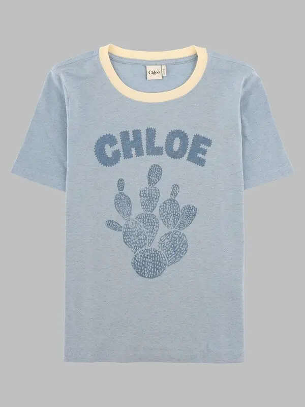 Chloé T-shirt In Cotone Con Stampa - Blue