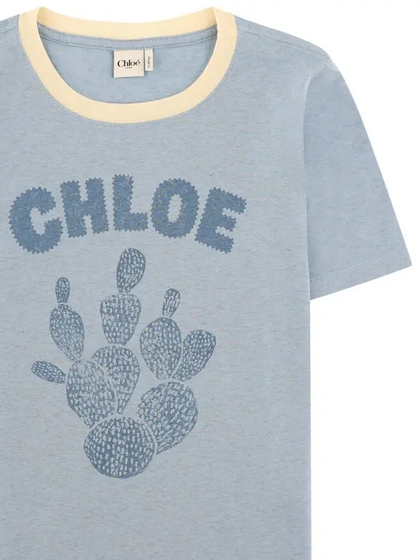 Chloé T-shirt In Cotone Con Stampa - Blue