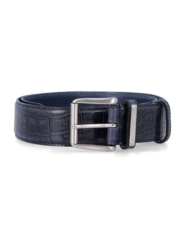 Paloma Wool Textured Leather Belt With Buckle - Blu