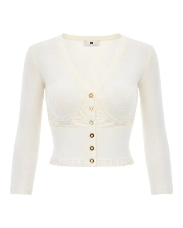 Elisabetta Franchi Fitted Knit Cardigan Sweater - Burro