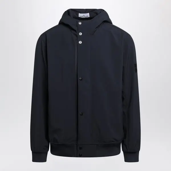 Stone Island Hooded Soft Shell Jacket With Concealed Zip Pockets - Blue