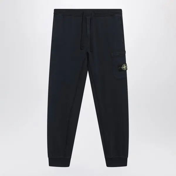 Stone Island Navy Cotton Jogging Trousers With Cargo Pocket And Logo Patch