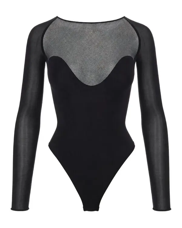 Elisabetta Franchi Sheer Panel Long Sleeve Bodysuit - Nero