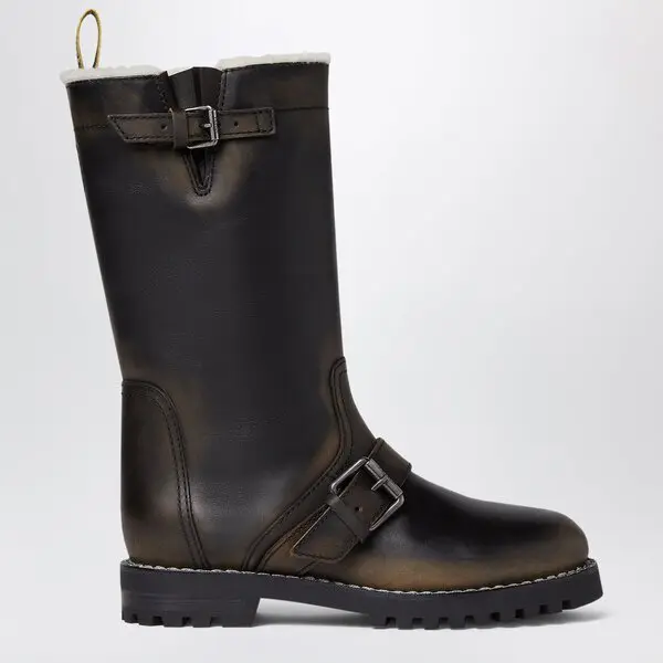 Fendi Commando Boots In Calfskin With Shearling Lining And Utility Hardware - Black