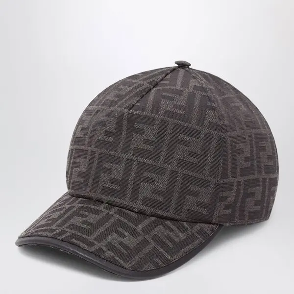 Fendi Ff Jacquard Baseball Cap With Beige Leather-trim Peak