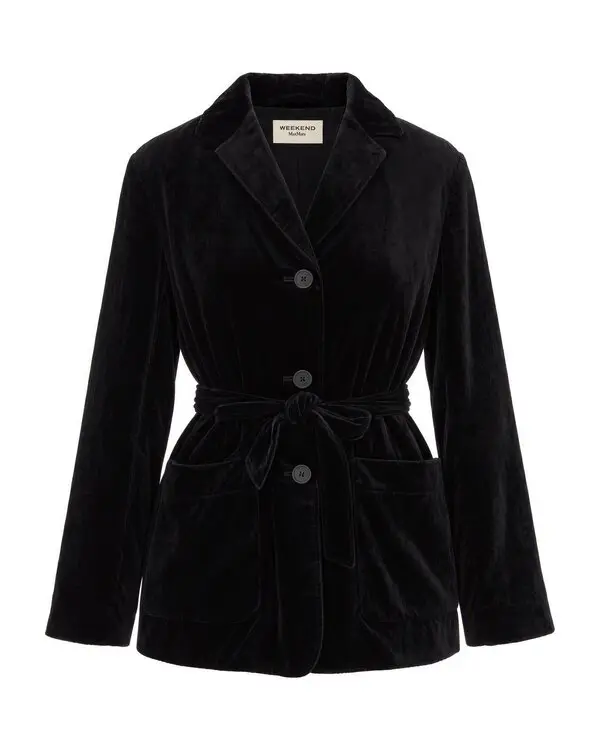 Max Mara Velvet Belted Blazer Jacket - Nero