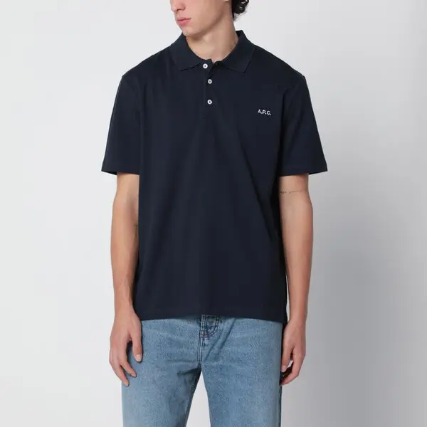 A.p.c. Dark Navy Cotton Polo Shirt With Embroidered Logo
