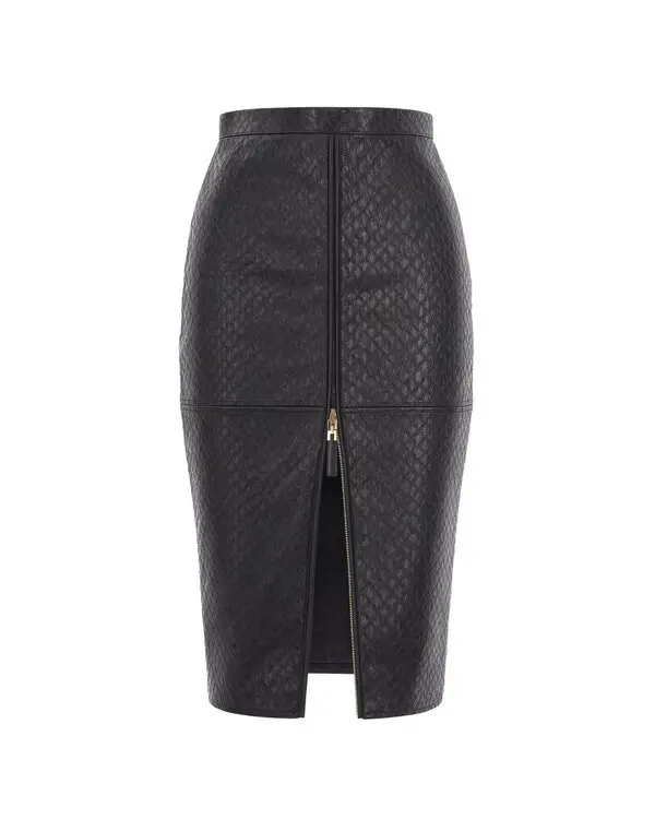 Elisabetta Franchi Textured Faux Leather Midi Skirt - Nero