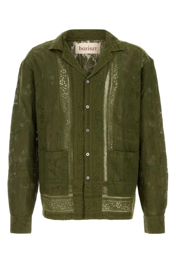 BAZISZT Olive Green Lace Mini Shirt For