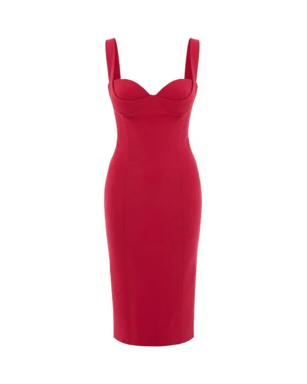 Elisabetta Franchi Fitted Bustier Midi Dress - Red Passion