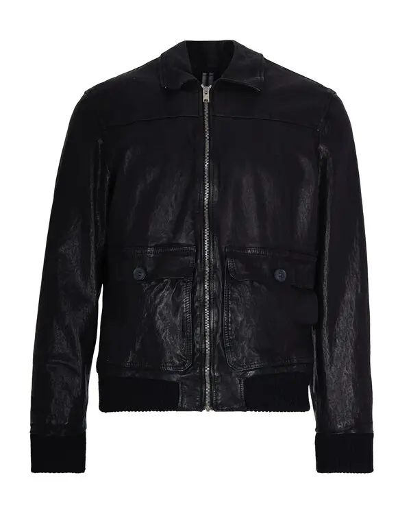 DFOUR Leather Bomber Jacket With Front Zip And Flap Pockets