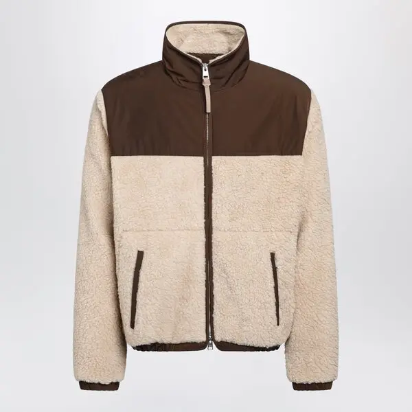AMI Paris Mastic High-neck Zip-front Jacket In Polyester-wool Blend