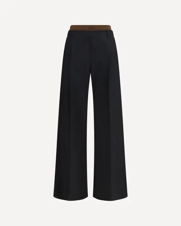 Loewe Wide-eg Pants With Ribbed Waistband Femae - Black
