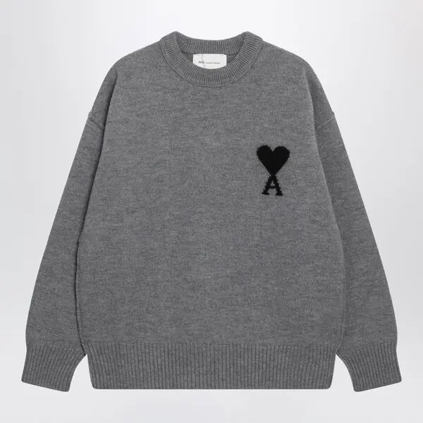 AMI Paris De Coeur Virgin Wool Crew-neck Sweater With Intarsia Logo