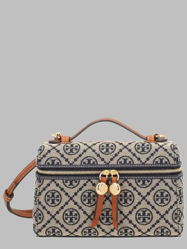 Tory Burch Cotton-blend Handbag With Cow Leather Trim - Blue