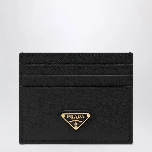Prada Saffiano Leather Credit Card Holder With Enameled Triangle Logo - Black