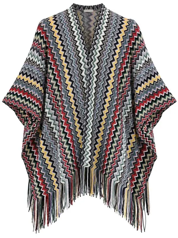 Missoni Zig-zag Knit Poncho With Fringe