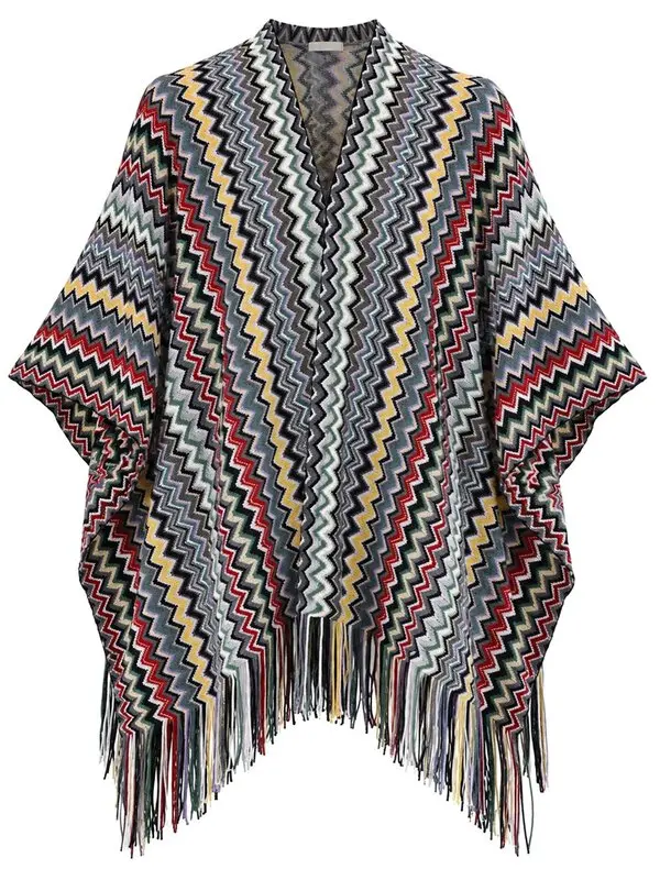 Missoni Zig-zag Knit Poncho With Fringe