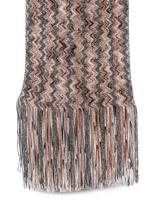 Missoni Zig-zag Lurex Knit Scarf With Fringe