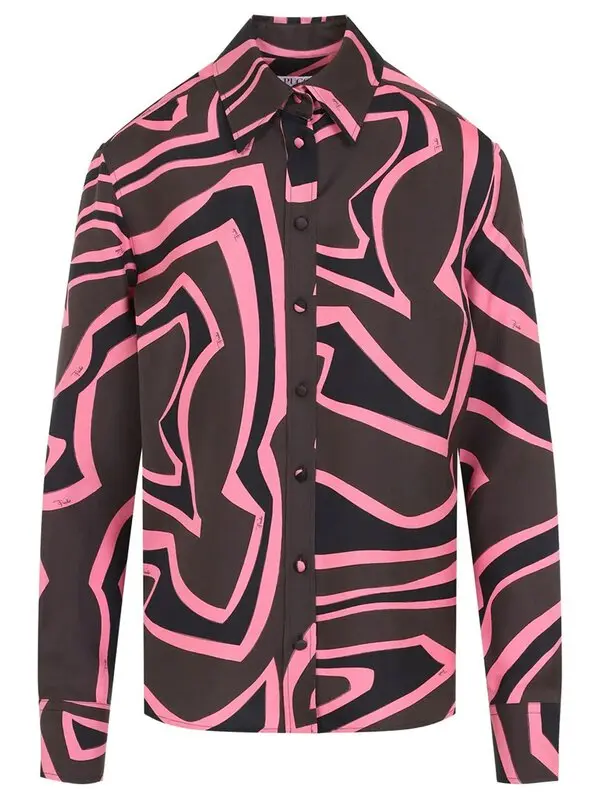 Emilio Pucci Silk Shirt In Iridescent Print - Brown
