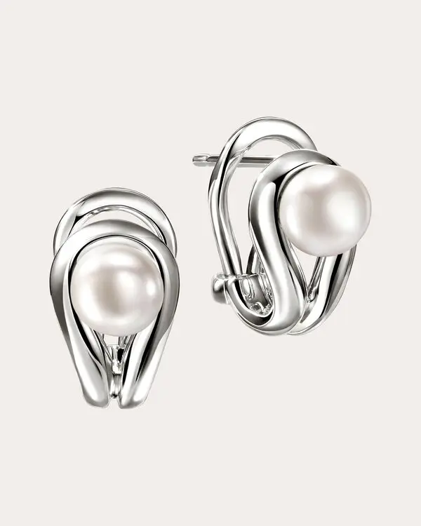 John Hardy Cultured Pearl Surf Earrings - Silver