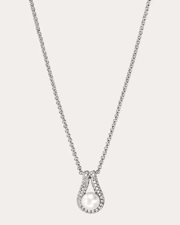 John Hardy Cultured Pearl & Diamond Surf Pendant Necklace - Silver