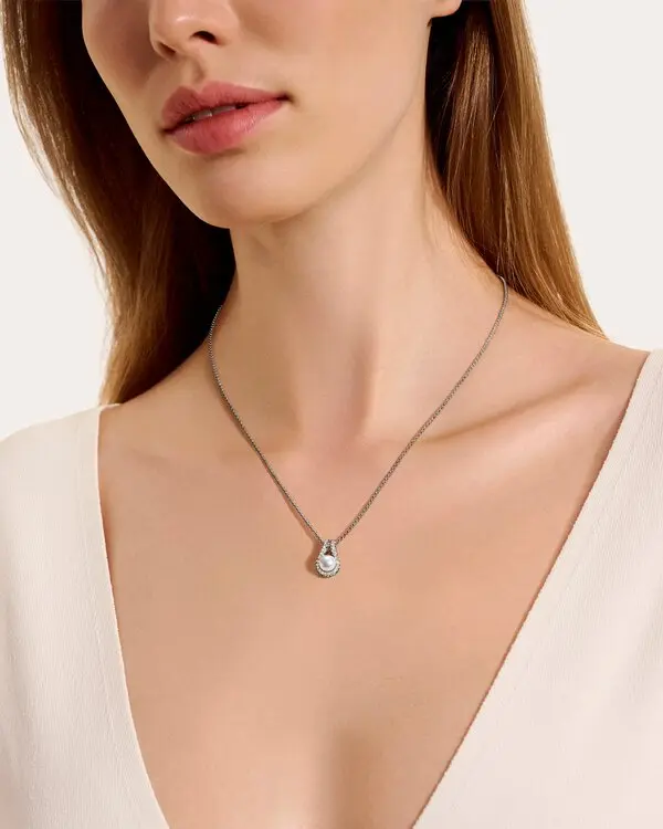 John Hardy Cultured Pearl & Diamond Surf Pendant Necklace
