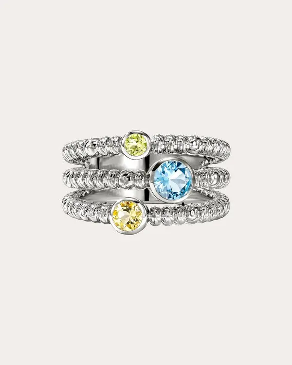 John Hardy Blue Topaz & Lemon Quartz Heishi Gem Trio Ring - Silver