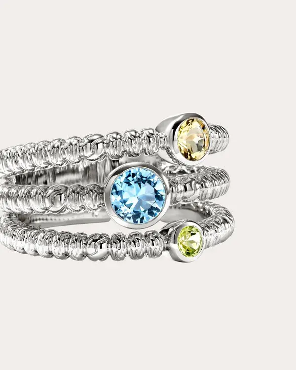 John Hardy Blue Topaz & Lemon Quartz Heishi Gem Trio Ring