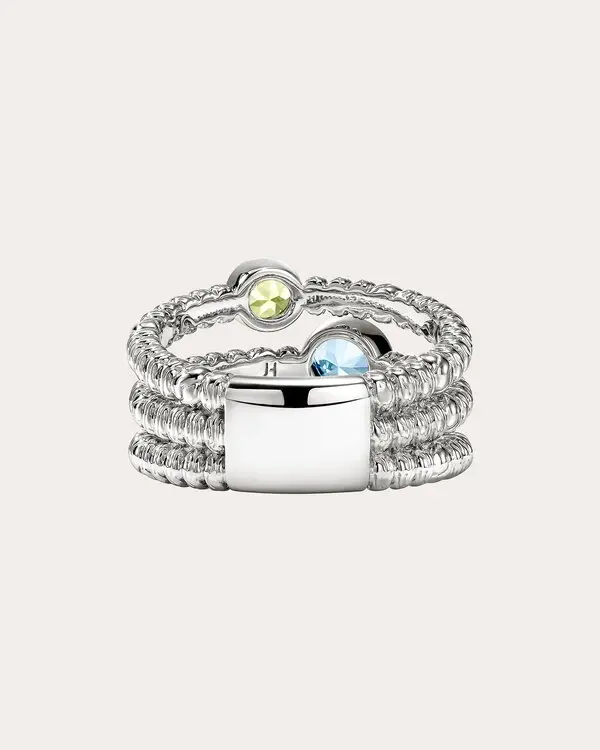 John Hardy Blue Topaz & Lemon Quartz Heishi Gem Trio Ring