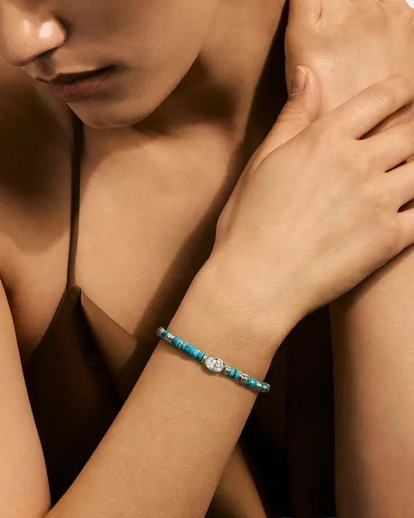 John Hardy Turquoise & Diamond Jh Lovestruck Heishi Bracelet