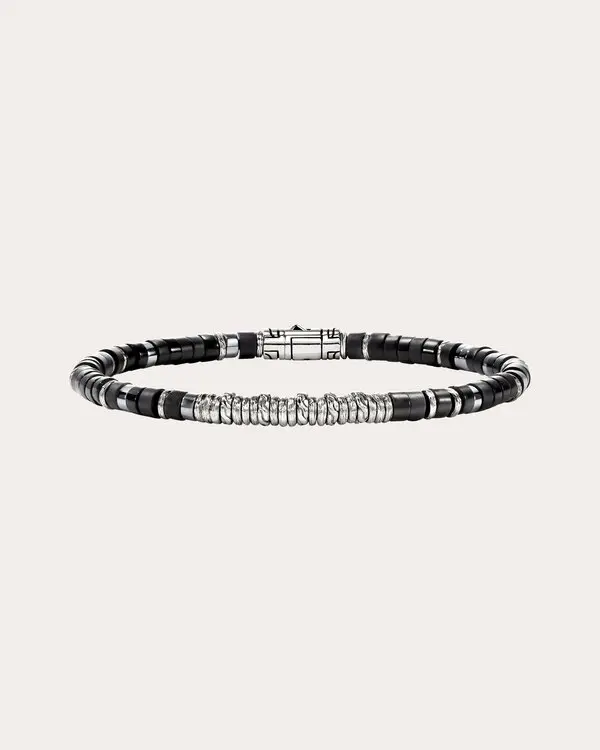 John Hardy Black Onyx Heishi Beaded Bracelet - Silver