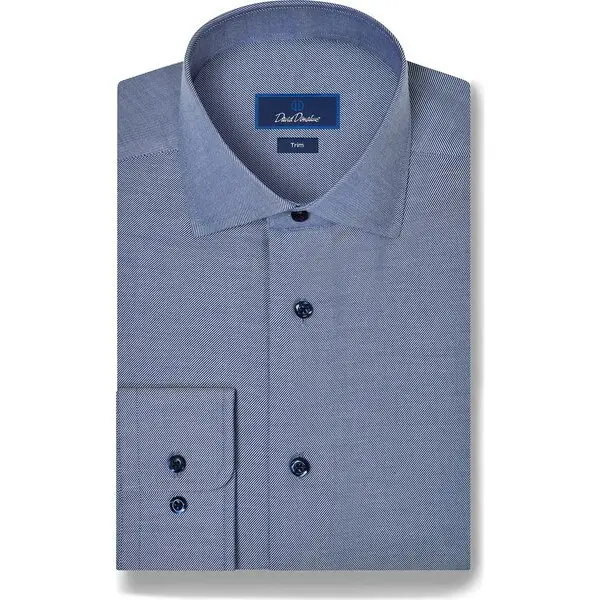 David Donahue Trim Fit Cotton & Cashmere Dress Shirt - Navy