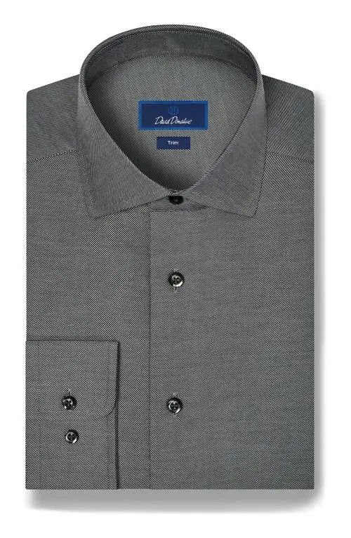 David Donahue Trim Fit Cotton & Cashmere Dress Shirt - Charcoal