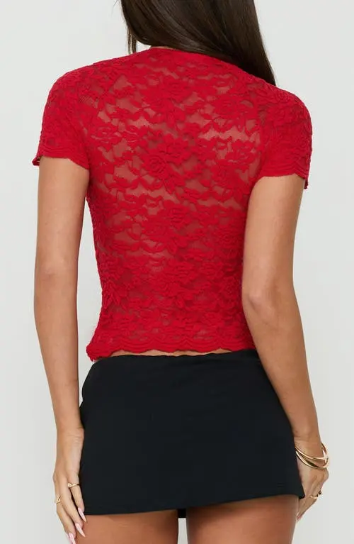 Princess Polly Cutout Lace T-shirt - Red