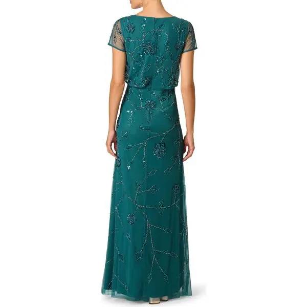 Adrianna Papell Beaded Blouson Gown - Deep Azure
