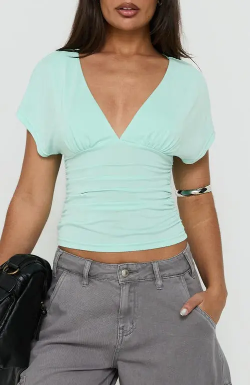 Princess Polly Mattey Cinched V-neck Top - Turquoise