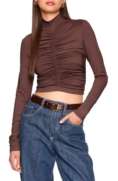 Susana Monaco Mock Neck Ruched Crop Top - Java
