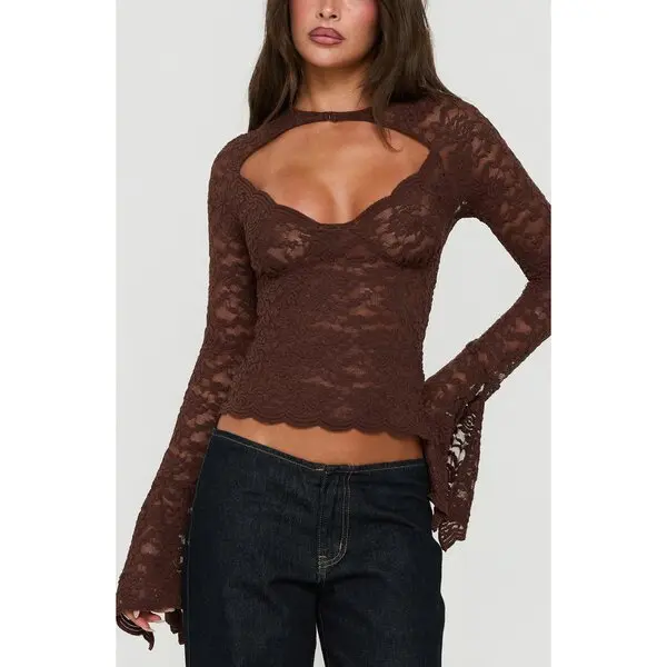 Princess Polly Karmel Cutout Lace Top - Brown
