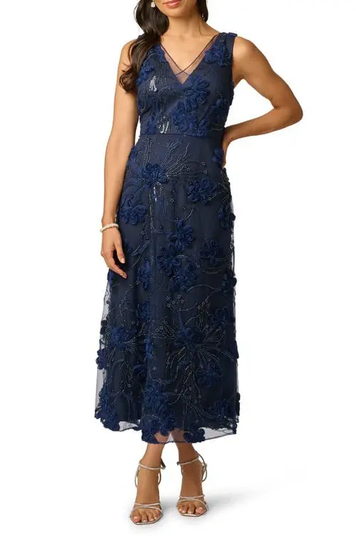 Adrianna Papell Soutache Sleeveless Gown - Navy