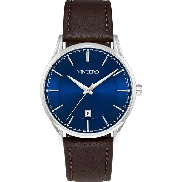 VINCERO The Kairos Leather Strap Watch - Blue