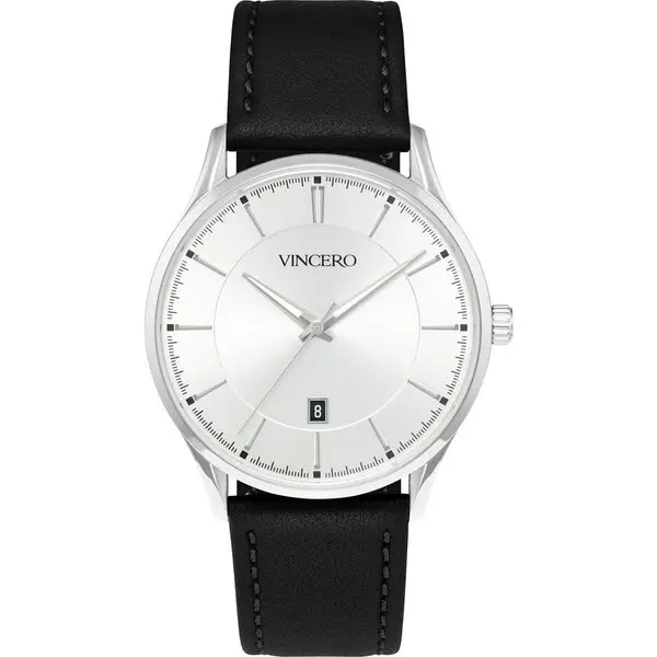 VINCERO The Kairos Leather Strap Watch - Silver