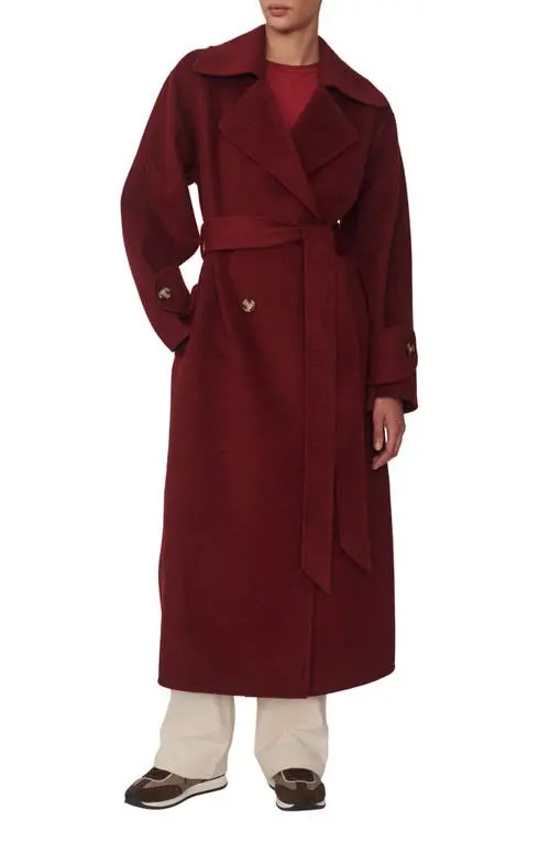 Varley Helston Long Belted Wool Blend Coat - Cabernet