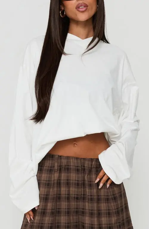 Princess Polly Settle Down Long Sleeve V-neck T-shirt - White