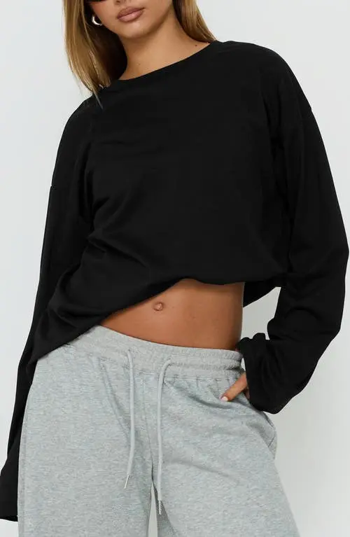 Princess Polly Settle Down Oversized Long Sleeve T-shirt - Black
