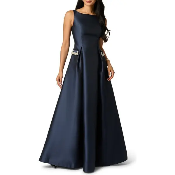 Adrianna Papell Beaded Pocket Mikado Ball Gown - Midnight