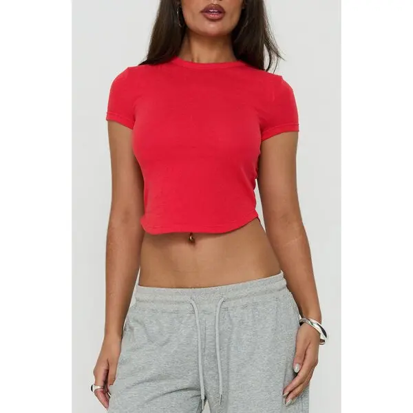 Princess Polly Peloma Saddle Hem Jersey T-shirt - Red