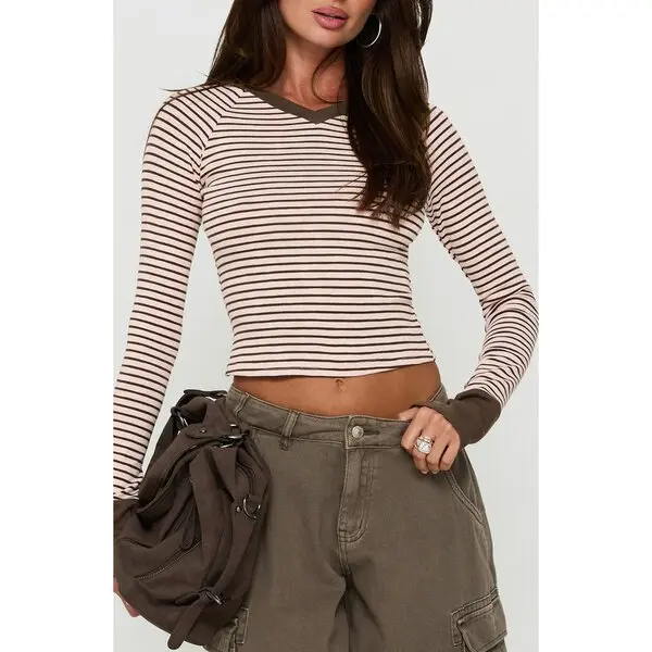 Princess Polly Aeriella Long Sleeve Raglan V-neck Top