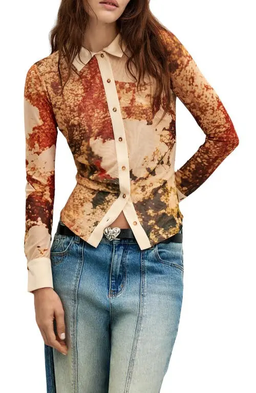 Desigual Printed Long Sleeve Mesh Shirt