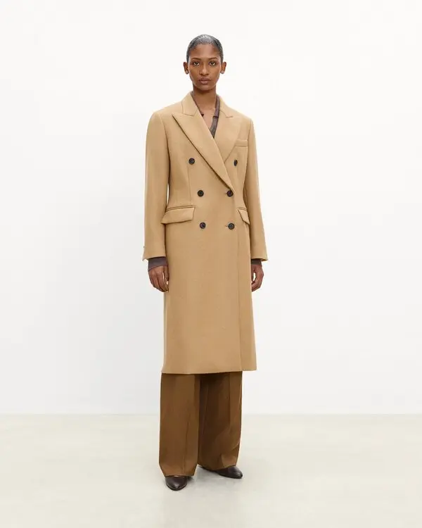 Theory Double-breasted Overcoat In Wool-blend Melton - Camel